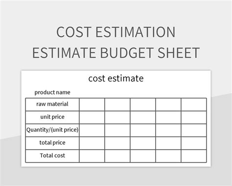 Cost Estimation Estimate Excel Template And Google Sheets File For Free Download Slidesdocs