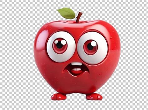 Premium Psd 3d Red Apple Funny Cartoon With Smiley Face
