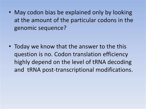 Ppt Codon Bias Examination Measuring The Effect Of Codon Usage Deviations On Protein