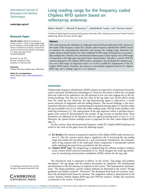Pdf Long Reading Range For The Frequency Coded Chipless Rfid System Based On Reflectarray Antennas