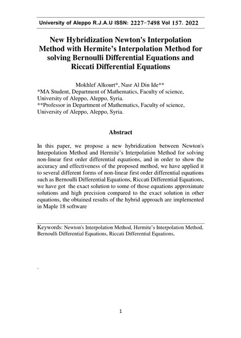 Pdf New Hybridization Newtons Interpolation Method With Hermites