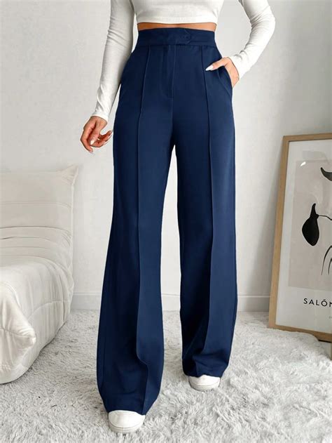 Pantalones Para Mujer De Cintura Alta Y Pierna Recta De Color Sólido