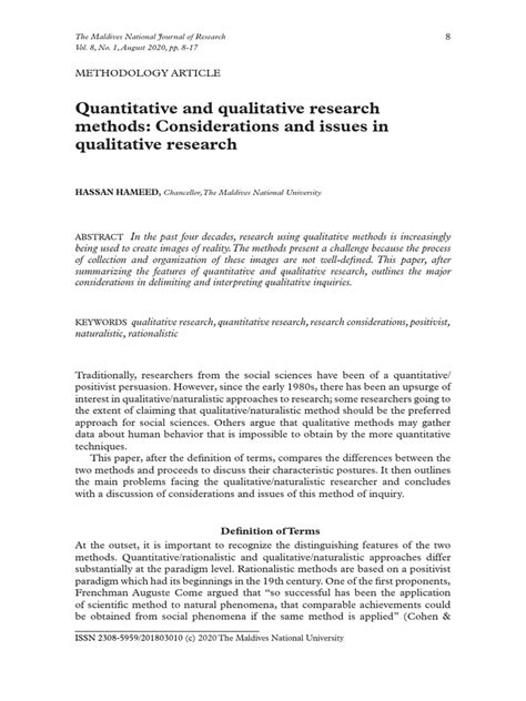 Quantitative And Qualitative Research Methods Considerations And Issues In Qualitative Research