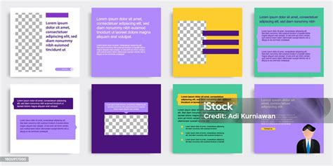 소셜 미디어 게시물 배너 레이아웃 템플릿 팩의 미니멀 모던 스타일은 보라색 녹색 조합 배경색과 간단한 텍스트 상자 요소 텍스트 박스에 대한 스톡 벡터 아트 및 기타 이미지