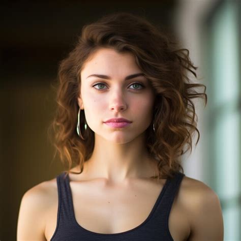 Premium Photo Portrait Of A Young Woman With Curly Brown Hair And