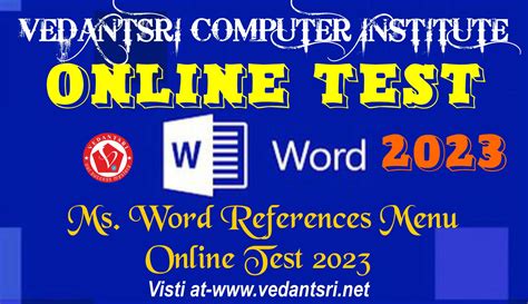 Ms Word References Menu Online Test 2023 VEDANTSRI