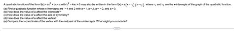 solved a quadratic function of the form f x ax2 bx c with