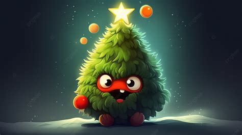 Cute Christmas Tree With Red Eyes Background Cute Christmas Tree
