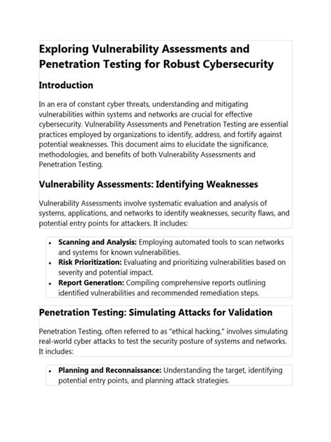 Exploring Vulnerability Assessments And Penetration Testing For Robust Cybersecurity Pdf