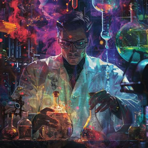 Scientist Conducting Experiment In Laboratory Mixing Chemicals And Analyzing Results Stock Image