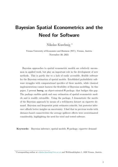 Pdf Bayesian Spatial Econometrics And The Need For Software