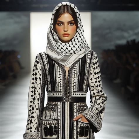 طراحی لباس زنانه با طرح چفیه فلسطینی عکس‌