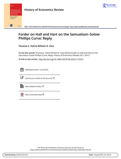 Pdf Forder On Hall And Hart On The Samuelson Solow Phillips Curve Reply