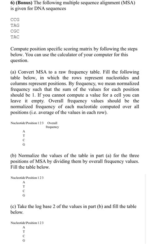 Solved The Following Multiple Sequence Alignment MSA Chegg