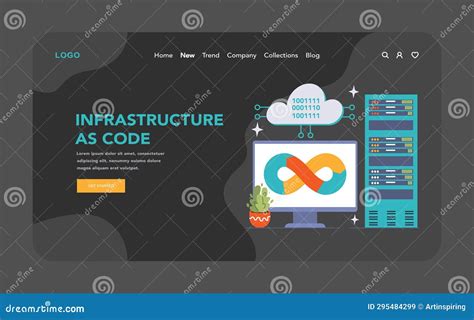 Devops Web Banner Or Landing Page Dark Or Night Mode Stock
