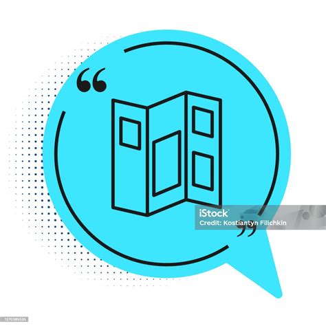 블랙 라인 박물관 가이드 브로셔 아이콘 흰색 배경에 격리 전시 가이드북 전단지 소책자 전단지 인쇄 파란색 음성 버블 기호입니다 벡터 개념에 대한 스톡 벡터 아트 및 기타