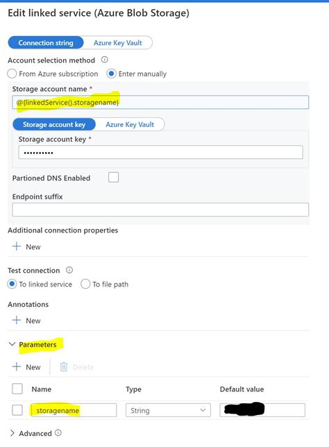 No Linkedservice Parameters Available In Mapping Data Flow Inline Error On Test Connection