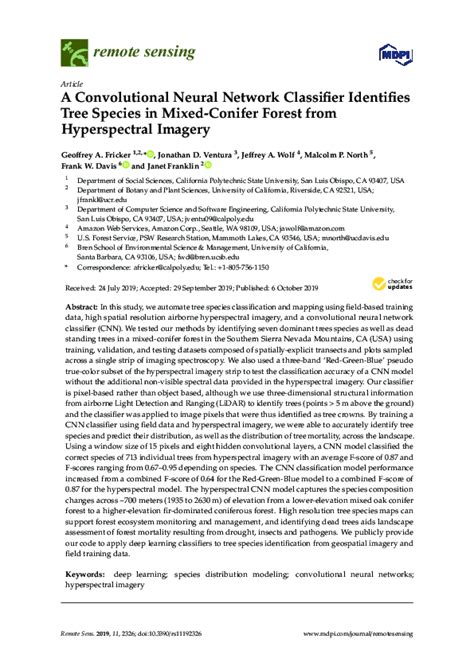 Pdf A Convolutional Neural Network Classifier Identifies Tree Species In Mixed Conifer Forest
