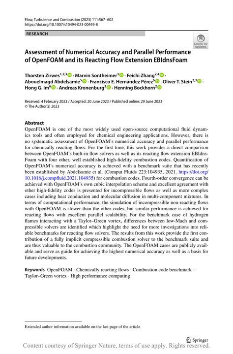 Pdf Assessment Of Numerical Accuracy And Parallel Performance Of Openfoam And Its Reacting