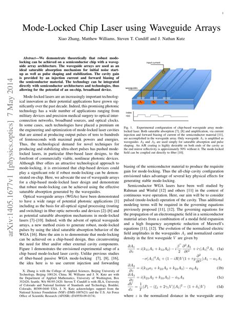 Pdf Mode Locked Chip Laser Using Waveguide Arrays