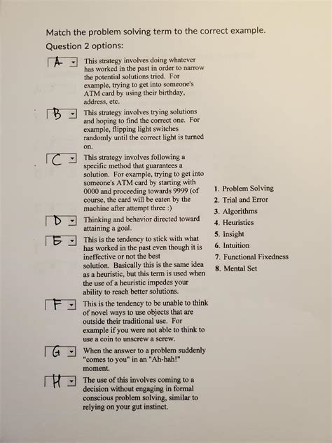 Solved Match The Problem Solving Term To The Correct Chegg Com