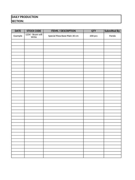 Daily Production Sheet Pdf