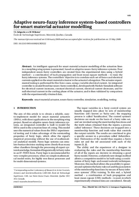 Pdf Adaptive Neuro Fuzzy Inference System Based Controllers For Smart Material Actuator Modelling