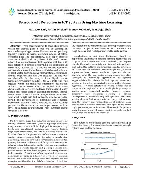 Sensor Fault Detection In Iot System Using Machine Learning By Irjet