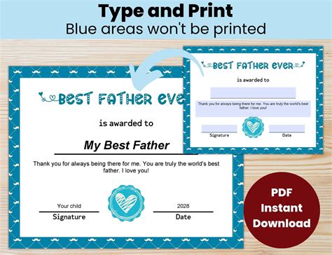 Best Father Ever Award Certificate Template Editable Best Dad Award
