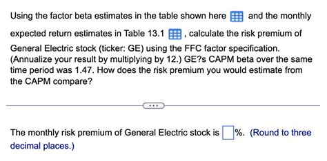 Solved Using The Factor Beta Estimates In The Table Shown