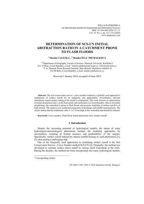 PDF Determination Of SCS CN Initial Abstraction Ratio In A Catchment Prone To Flash Floods