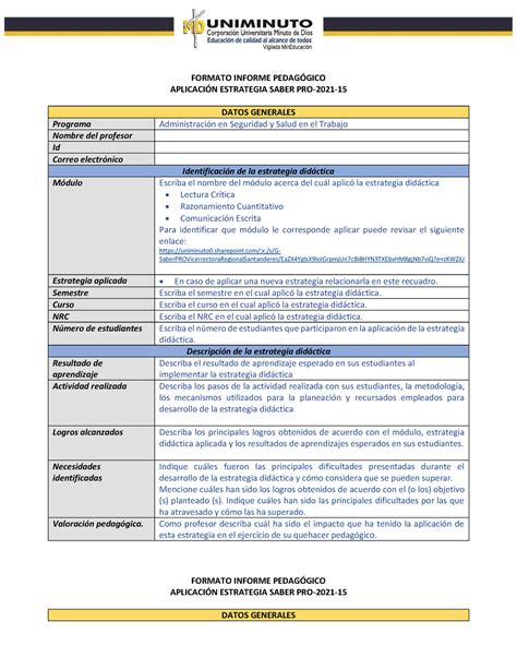 Formato Informe Pedagógico Final Formato Informe PedagÓgico