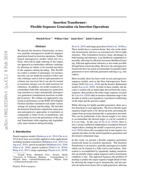 PDF Insertion Transformer Flexible Sequence Generation Via Insertion