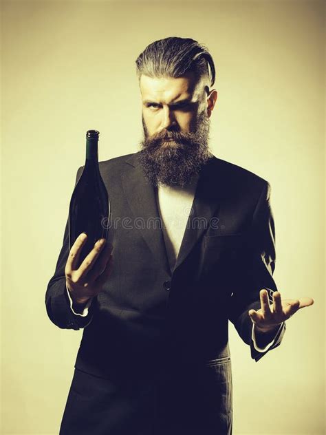 Bearded Man With Wine Bottle Stock Image Image Of Face Moustache 130803827