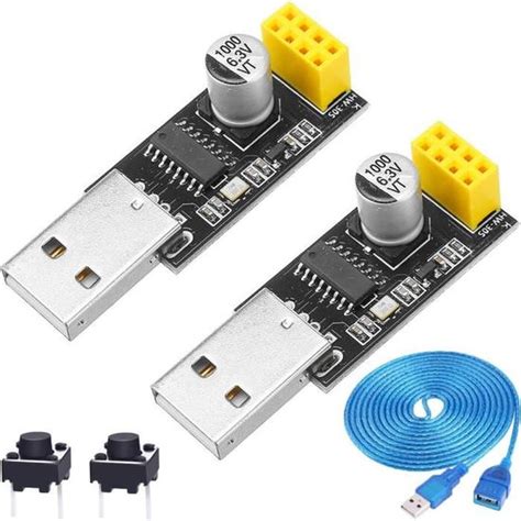 2 Pcs Usb Vers Esp8266 Esp 01 Module Wifi Sans Fil Série 8266