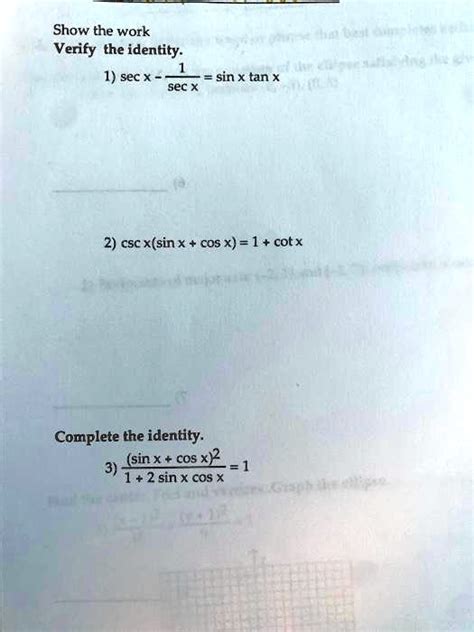 Solved Show The Work Verify The Identity 1 Sec X Sin X Tan Sec 2