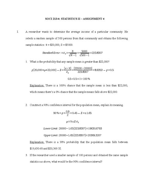 Soci 213 Statistics Ii Assignment 4 Confidence Intervals And Proportions