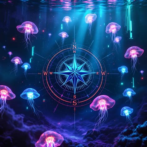 Free Digital Ocean Compass Image Underwater Cyberpunk Compass Download At Stockcake