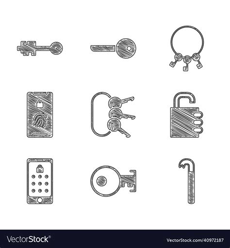 Set Bunch Of Keys Key Crowbar Safe Combination Vector Image