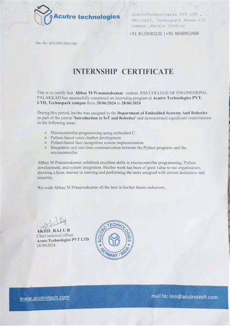 Abhay M Prasannakumar On Linkedin Internship Acutrotechnologies Robotics Pythonprograms