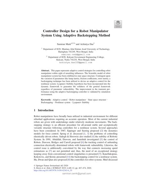 Pdf Controller Design For A Robot Manipulator System Using Adaptive Backstepping Method