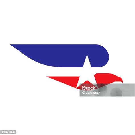 Elang Botak Dengan Bintang Template Tanda Logo Elegan Atau Lambang Burung Terbang Berwarna Merah