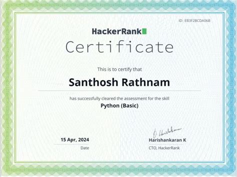 Finished Python Course On Hackerrank Santhosh Rathnam Posted On The