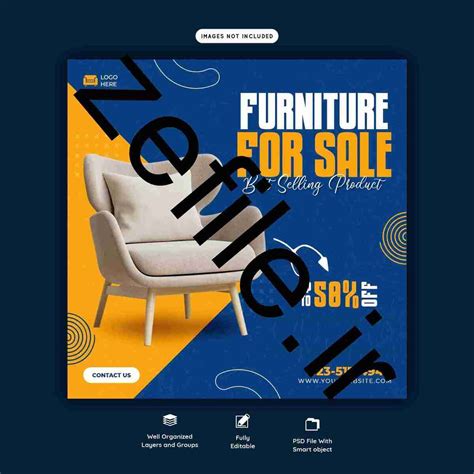 فایل لایه‌باز Psd پست تبلیغاتی اینستاگرام با موضوع مبلمان فروشگاه اینترنتی زی فایل