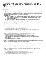 HW4 FA20 Docx Summary Subquery Assignment MIS 325 Oct 2020 V1