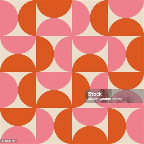 미드 센추리 모던 하프 서클은 오렌지와 핑크의 매끄러운 패턴입니다 패턴에 대한 스톡 벡터 아트 및 기타 이미지 패턴 기하 도형 복고풍 Istock