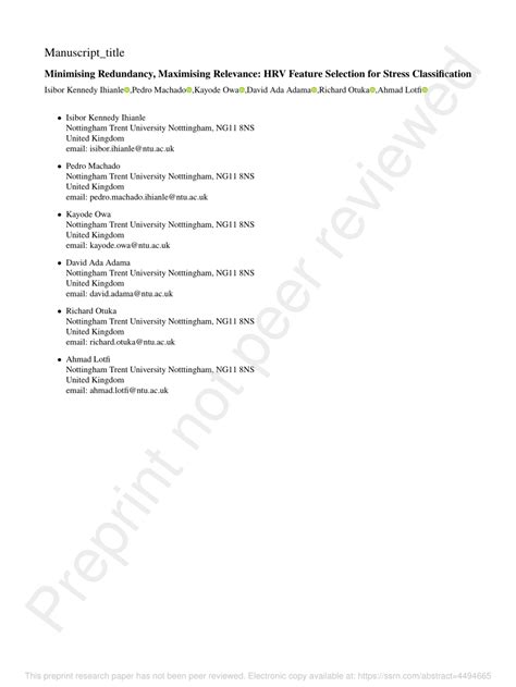 Pdf Minimising Redundancy Maximising Relevance Hrv Feature