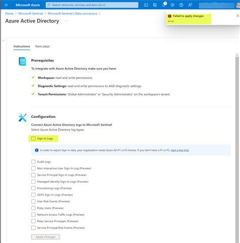 Cannot Enable Azure Active Directory Conector In Sentinel Microsoft Qanda