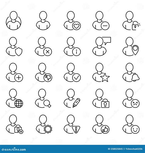 Set Of Outline Icons About Users Internet Personality User Interface Simple Symbols With
