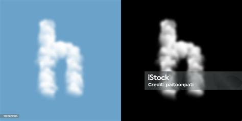 알파벳 소문자 설정 문자 H 구름 또는 연기 패턴 투명 한 그림 고립 된 파란 하늘 배경에 떠 있는 불투명 마스크 벡터 Eps
